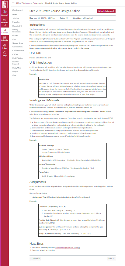 Step 2: Submit Course Design Outline and Course Design Review | Mary ...
