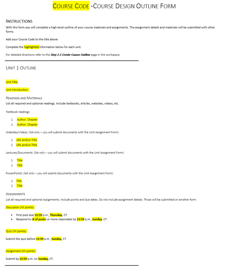 Step 2: Submit Course Design Outline and Course Design Review | Mary ...